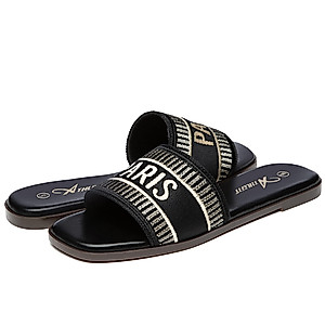 Athlefit Black Slide Sandals for Women Summer Dressy 2024 Slip on Flat Sandals