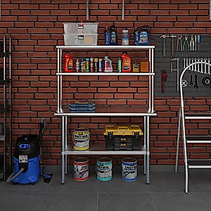 18" x 48" Stainless Steel Work Table with 12" Wide Double Tier Overshelf | Metal Kitchen Prep Table & Shelving Combo