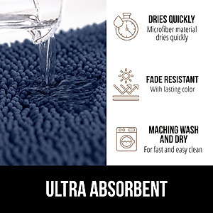 Gorilla Grip Bath Rug and Area Rug Set, Bath Rug Size 30 x 20 in, Shaggy Machine Washable Mats, Area Rug Set Size 22 x 19 x 15 in and 30x20, Absorbent Washable Mats, Both in Navy, 2 Item Bundle