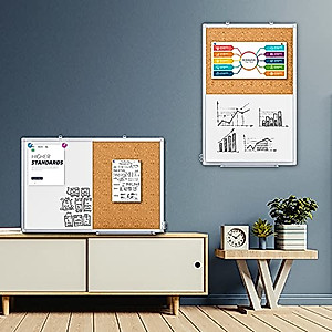 Dry Erase Board and Cork Board Combo, Magnetic White Board Combination Bulletin Board for Office Wall, 36 x 24 Inches Push Pin Whiteboard Vision Board for Home Office with 3 Marker 1 Erase 6 Magnet