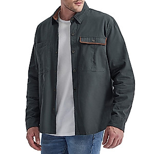 Men's Long Sleeve Washed Hiking Shirts Lightweight Tactical Button Down Cargo Shirts Solid Slim Shirt with Pockets (Grey,X-Large)