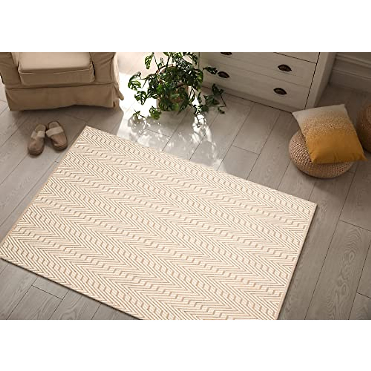 Jute Cotton Rug 60x84 inches (5x7 Feet) Farmhouse Style,Indoor Entryway Rug, for Room Doorway of Your Home, Hand Woven by Skilled Artisans__Natural Jute Cotton Rug