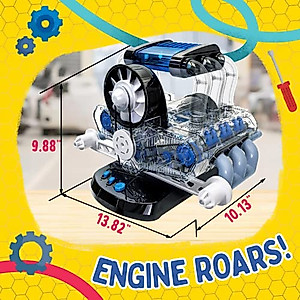 Playz Flat 6 Model Engine Building Kit - 320+ Pieces Revved-Up Internal V8 Style Combustion to Build Your Own Mini Engine That Works - DIY STEM Project & Gift for Kids, Teens, & Hobby Kit for Adults