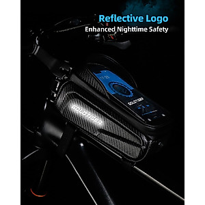 GoldTiger Bike Accessories EVA Hard Shell Bike Frame Bag - Waterproof Mountain Bike Front Top Tube Bag for Phones up to 6.8" with Rain Cover (Top Tube Bag)