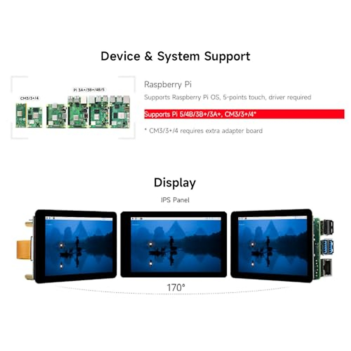 waveshare 4inch Capacitive Touch Display Compatible with Raspberry Pi5/4B/3B+/3A+/CM3+/4 480×80 Resolution DSI Interface IPS Optical Bonding Screen