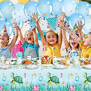 Libima 166 Pcs Sea Turtle Birthday Party Decorations Under the Sea Party Tableware Set Ocean Turtle Backdrop Banner with Blue Balloons Arch Garland Kit for Underwater Animal Baby Shower Party Supplies