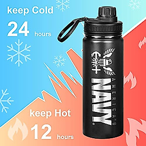 20oz US Navy Water Bottle - Double Wall Vacuum Insulated Stainless Steel Great for PT and Outdoor Sports Like Hiking Camping and Cycling-OFFICIALLY LICENSED