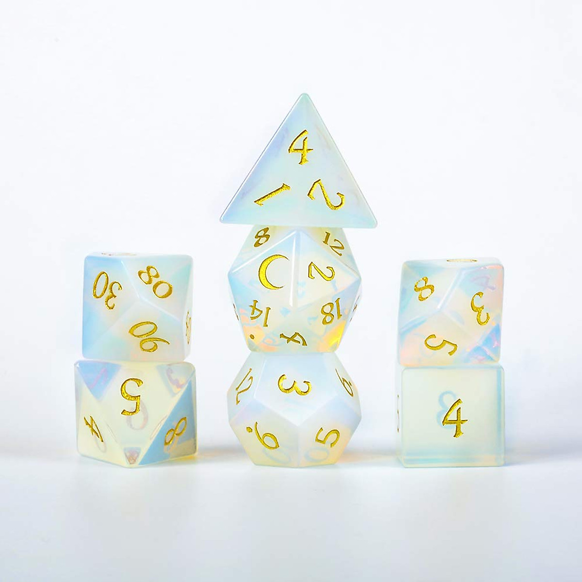 Opalite 7 Pieces D&D Gemstone Dice Set DND Polyhedarl Dice Set for Dungeons and Dragons RPG Games