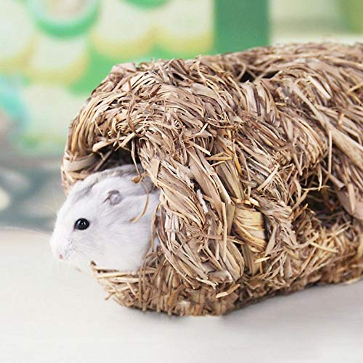 Small Animals Hideout House Grass Hideaway Tunnel Chew Toys Activity Center Nest Hut for Hamsters Guinea-Pig Gerbils Chinchillas (2 Pack Hideout Tunnel 7.5"×3.7")