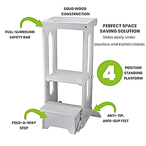 Little Partners® Explore 'N Store™ Learning Tower® Kids Adjustable Height Kitchen Step Stool for Toddlers or Any Little Helper (Soft White)