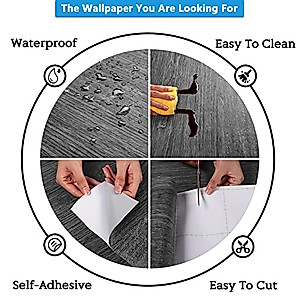 CRE8TIVE 24"x354" Dark Grey Wood Wallpaper Peel and Stick Large Size Self Adhesive Wood Grain Contact Paper Countertops Waterproof Thickened Distressed Wood Vinyl Wrap for Kitchen Cabinets Furniture