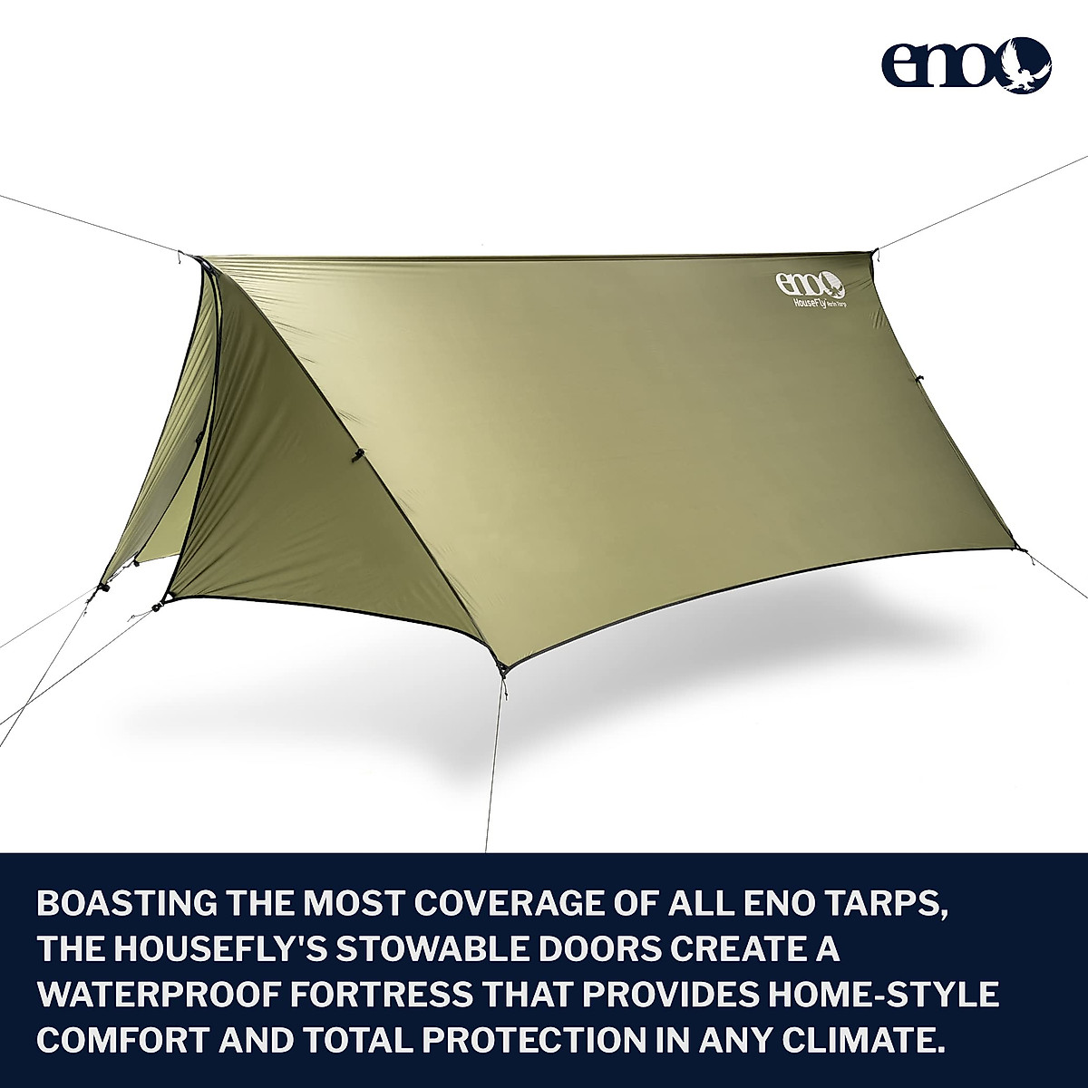 ENO HouseFly Rain Tarp - Lightweight Waterproof Tarp with Stowable Doors - for Camping, Hiking, Backpacking, Travel, a Festival, or The Beach - Lichen