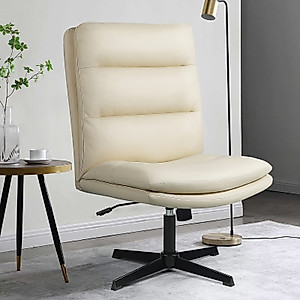 PU-Padded High-Back Armless Office Desk Chair - Modern Swivel Vanity Chair with Rocking Design, Wide Seat & No Wheels for Home Office Tasks by
