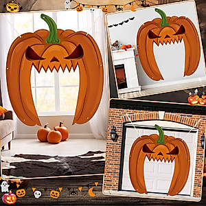 Justforjoyful Halloween Pumpkin Door Banner Party Decorations Scary Pumpkin Photo Booth Prop Cover Large Creepy Photography Backdrop Sign for Front Door Porch Halloween Trick or Treat Party Supplies