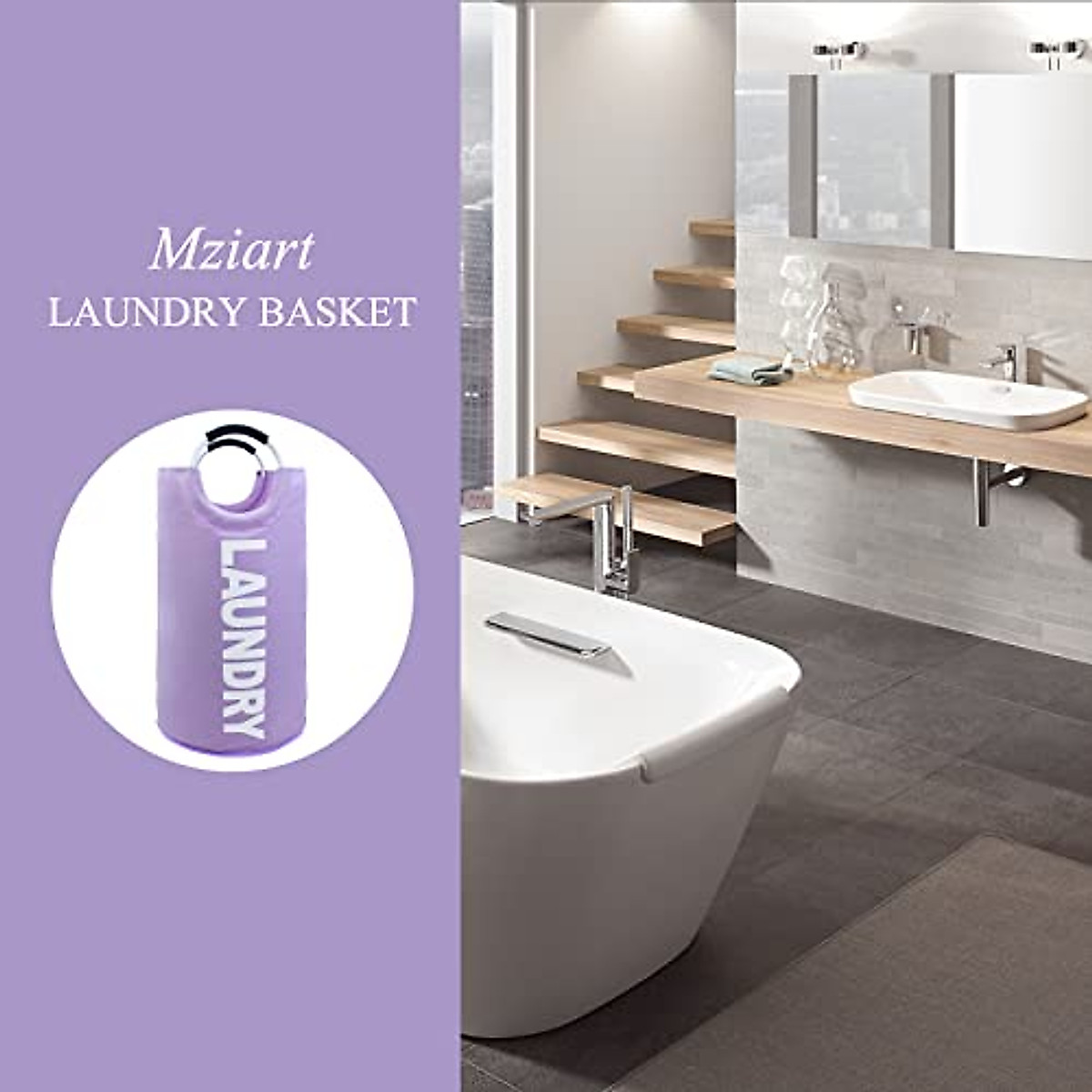 Mziart 82L Large Collapsible Laundry Basket with Padded Handles, Heavy Duty Oxford Fabric Laundry Hamper Tall Laundry Bag Foldable Laundry Bin Storage Organizer for Nursery Bedroom College Dorm-Purple