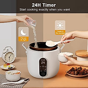 Mini Rice Cooker 2-Cups Uncooked, 1.2L Portable Non-Stick Small Travel Rice Cooker, Smart Control Multifunction Cooker with 24 Hours Timer Delay & Keep Warm Function, Food Steamer
