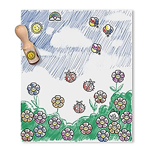 Melissa & Doug Deluxe Happy Handle Stamp Set With 10 Stamps, 5 Colored Pencils, and 6-Color Washable Ink Pad