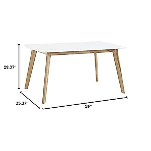 Walker Edison Mid Century Modern Wood Table Dining Room Kitchen Set Dining Chairs, 60 Inch, 6 Person , White and Natural