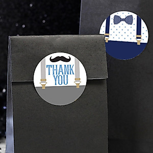 Little Man Baby Shower Thank You Stickers - Mustache, Suspenders, It's a Boy, 1.75 in - 40 Labels