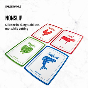 Farberware Non-Slip Flexible Cutting Mat Set, 4-piece, Orange/Green/Red/Blue