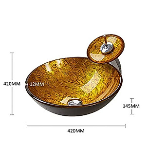 Bathroom Sink Bathroom Vessel Sink Modern Art Simple Tempered Glass Bathroom Sink Round Countertop Bowl Sink Vessel Sink (Color : Sink set)