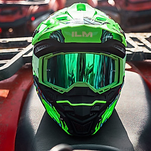 ILM DOT&ECE Youth ATV Helmet kids Dirt Bike Helmet Child Motocross Dirtbike BMX MX Offroad Dual Sport Full Face Casco para Moto Model AP-868(Flo Green,Youth-L)