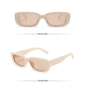 ZYApril Small Retro Square Sunglasses Women - UV 400 Vintage Rectangle driving, walking, traveling Glasses (off-white, 50)