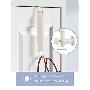 Over The Door Folding Clothes Drying Rack, Alluminum Alloy Hanger with Retractable Lod, Laundry Hanging Coat Rack with 6 Groves, Clothing Hanger Hook for Towel,Coat,Bag and Robe (White Hook Type)