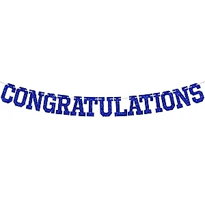 Blue Glitter Congratulations Banner, Achievement Celebrations, Graduation/Wedding/Retirement/Bridal Shower Party Decorations 2023