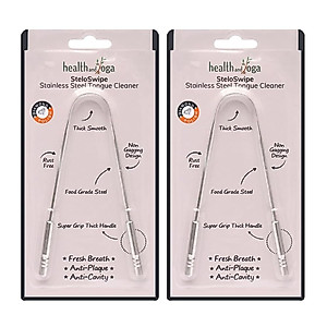 HealthAndYoga™ Tongue Cleaner Scraper - Hygienic, Surgical Grade, Non-Synthetic Grip – Sterilizable Tongue Brush Cleaner (Surgical Steel - 2 Pack)