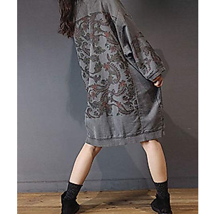 YESNO Women Ethnic Floral Sweatshirts Jacket Plus Size Crew Neck Long Sleeve with Pockets JCJ (One Size YQ7 Gray)