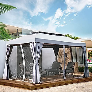 Grand Patio 10x13 Ft Patio Gazebo,Outdoor Gazebo Canopy with Mosquito Netting and Curtains,Sturdy Straight Leg Tent Soft Top Gazebo for Patios Deck Backyard