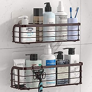 Avolare Shower Caddy, 2 Pack Adhesive Shower Organizer with Razor Hooks and 4 Adhesives, No-Drill Large Capacity Rustproof Stainless Steel Shower Shelf for Dormitory, Kitchen, Bathroom Storage, Bronze