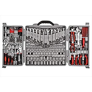 CARTMAN 205 Piece Tool Set Ratchet Wrench with Sockets Kit in Plastic Toolbox Red