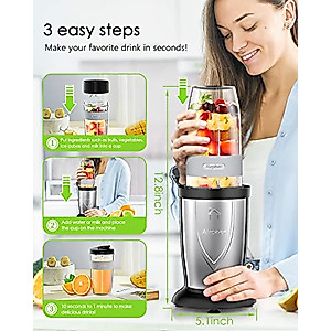 Blender for Shakes and Smoothies, 850 Watt 12 PCS Airpher Bullet Smoothie Blender for Personal with Milk Frother, 6-Edge Blade, Blade Grinder, 2 * 17 Oz & 10 Oz To-Go Cup, BPA Free
