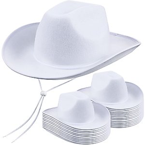 Janmercy 24 Pack Cowboy Hats Bulk Western Plain Cowboy White Hats Cowboy Hat with Adjustable Neck Drawstring for Wedding Stage Performance Bachelorette Party Performance Decor