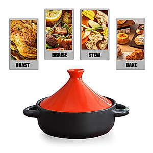 Xgxoz Enameled Cooking Pot, Tajine Ceramic Casserole with Ceramic Cone Shaped Closed Lid, Non-Stick Pot for Baking And Frying