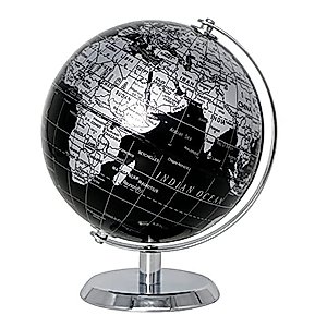 Exerz World Globe Black Dia 5.5-inch - Mini Educational Globe of Earth - Metal Base - Metallic Black