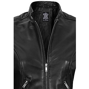 Blingsoul HRF Real Lambskin Black Leather Jackets For Women | [1309743] Carrie Black, M