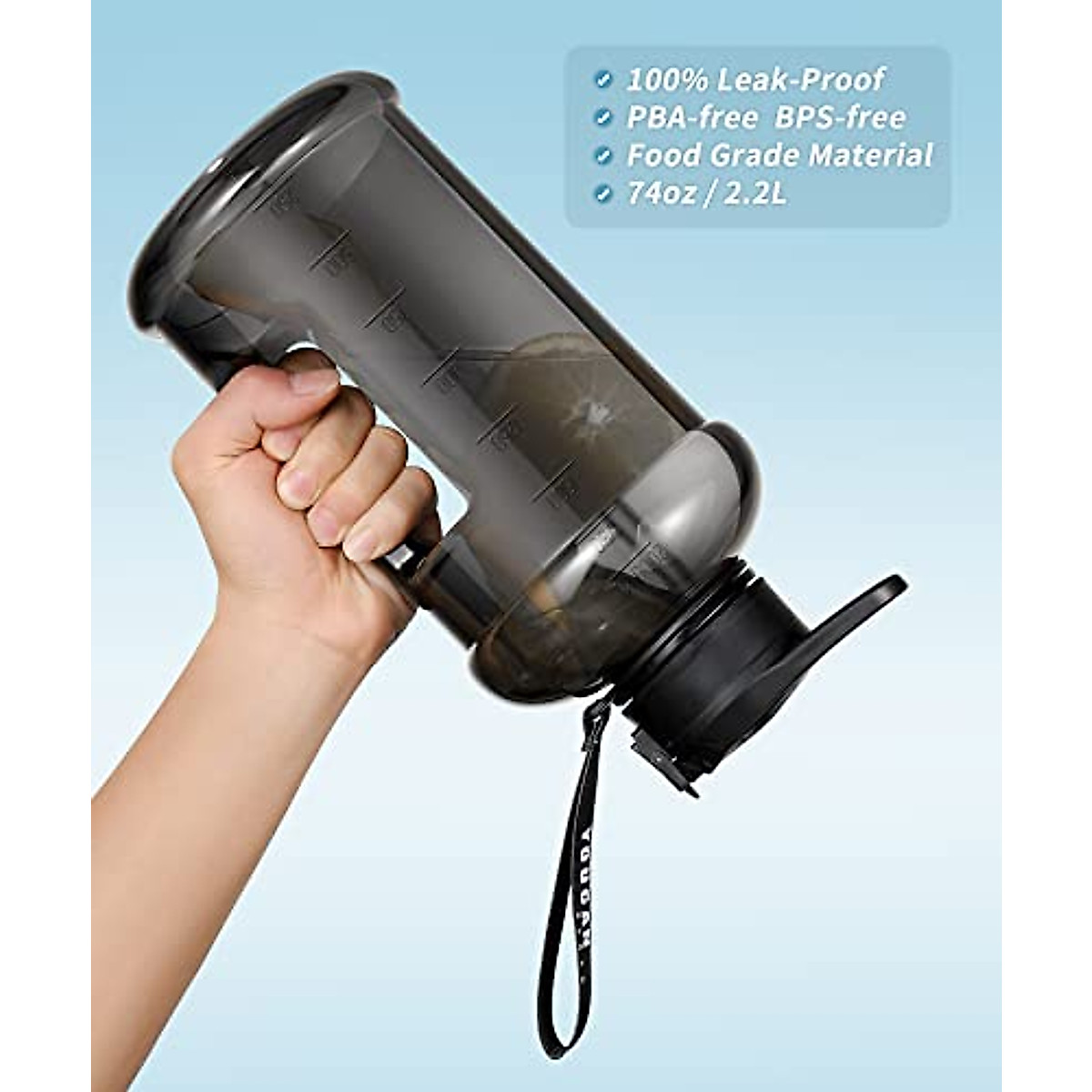 YOUCAN PLATO 64 oz Half Gallon Water Bottle with Sleeve-Large Water Bottle -Big Gym Water Bottle with Straw- Gallon Water Jug with Handle and Bottle Brush-BPA Free-2 Liter workout bottle, Army Green