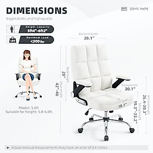 YAMASORO High Back Ergonomic Office Chair,Modern Computer Desk Chairs with Flip-up Armrests, Faux Fur Executive Swivel Rolling Chair (White)