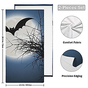 Absorbent Hand Towel Halloween Bat Spooky Tree Moon Decorative Guest Towels 2 Pieces Soft Face Fingertip Towels for Bathroom Hotel Gym and Spa - (28"x14")