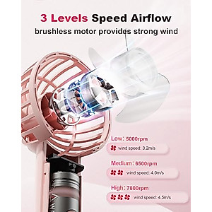 Coohea Handheld Fan Mini Portable Fan USB Rechargeable Battery Fan 3 Speeds Powerful Personal Fan Cute Small Cooling Fan with Base Lanyard for Eyelash Makeup Travel Trip Beach Indoor Outdoor, Pink