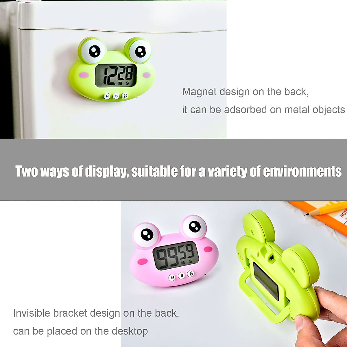 MOSHOU Kitchen Timer, Cute Animal Countdown Timer Hangable Alarm Clock with LCD Large-Screen Visual Clock for Cooking, Bake, Sport Game,Study, Lunch Break (Dark Purple Cattle)
