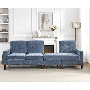 ATY Convertible Sectional Sofa with Removable Ottoman and Cushions, 3 Seats L-Shape Chenille Couch w/Pocket & Rubber Wood Legs, Perfect for Livingroom, Aapartment, Small Space, 80", Navy
