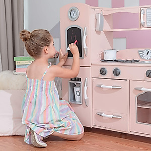 Teamson Kids Little Chef Wooden Westchester Retro Kids Play Kitchen Playset, for Toddlers Child Children Boy Girl, Pink