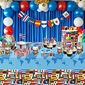 APOWBLS International World Flags Decorations Tablecloth - Disposable Olympic Party Decorations Supplies Table Cover, Travel Trip Around The World Globe Retirement Table Cloth - 3Pack (54in x 108in)