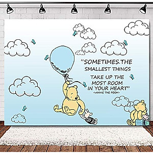 Blue Hot Air Balloon Photo Background 7x5ft Polyester Cartoon Cute Winnie Bear Animals Photography Backdrop Kids Bedroom Decorations Birthday Baby Shower Supplies Party Banner Photo Booths
