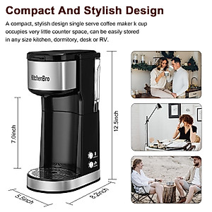 Single Serve Coffee Maker K Cup with Reservoir, Space Saver One Cup Coffee Maker, 2 In 1 Coffee Maker 6 To 14 Oz Brew Sizes,Fits Travel Mug,Single Pod Coffee Maker with Self-Cleaning Function,Black