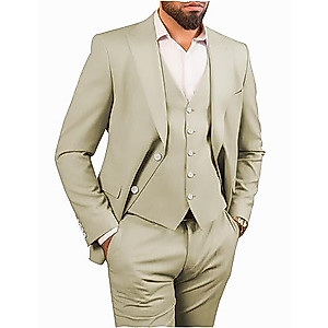 Formal Men's Suits Regular Fit 3 Piece Tuxedos Peak Lapel Jacket + Vest + Pants for Wedding Grooms(White,50S)